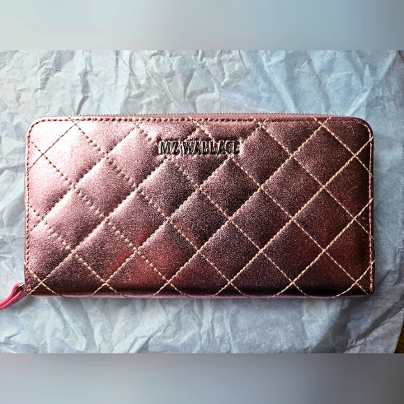 MZ Wallace | Bags | Mz Wallace Long Pink Metallic Zip Wallet | Poshmark